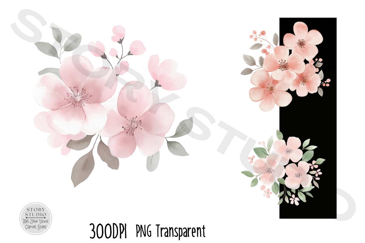 Watercolor Pink Floral Clipart Set Graphic by Story Studio · Creative ...