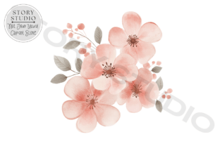 Watercolor Pink Floral Clipart Set Graphic by Story Studio · Creative ...