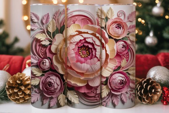 3D Paper Flowers 20oz Tumbler Wrap Graphic by Nestain · Creative Fabrica