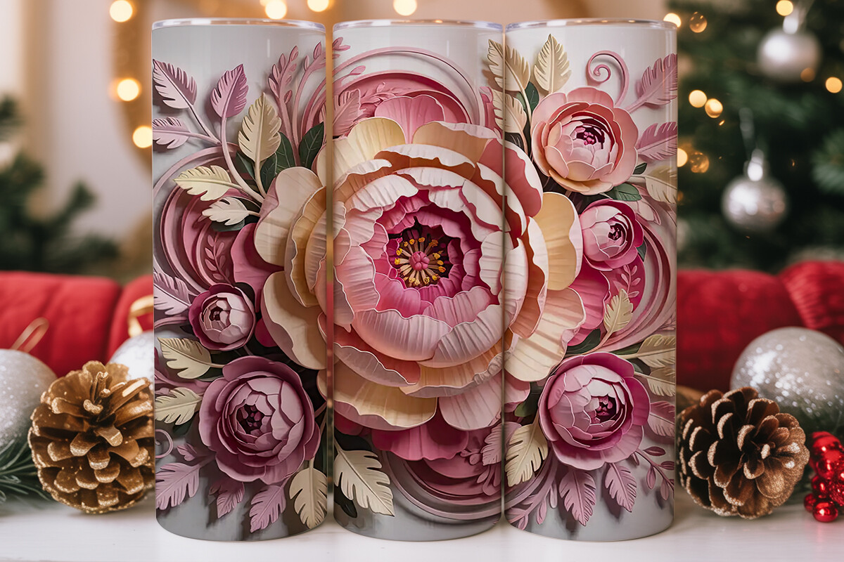 3D Paper Flowers 20oz Tumbler Wrap Graphic by Nestain · Creative Fabrica