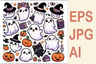 Bundle of Kawaii Halloween Ghost Sticker Graphic by Creative Design 12 ...