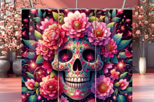 Pink Floral Sugar Skull Tumbler Wrap Graphic by Ayla Prints · Creative ...