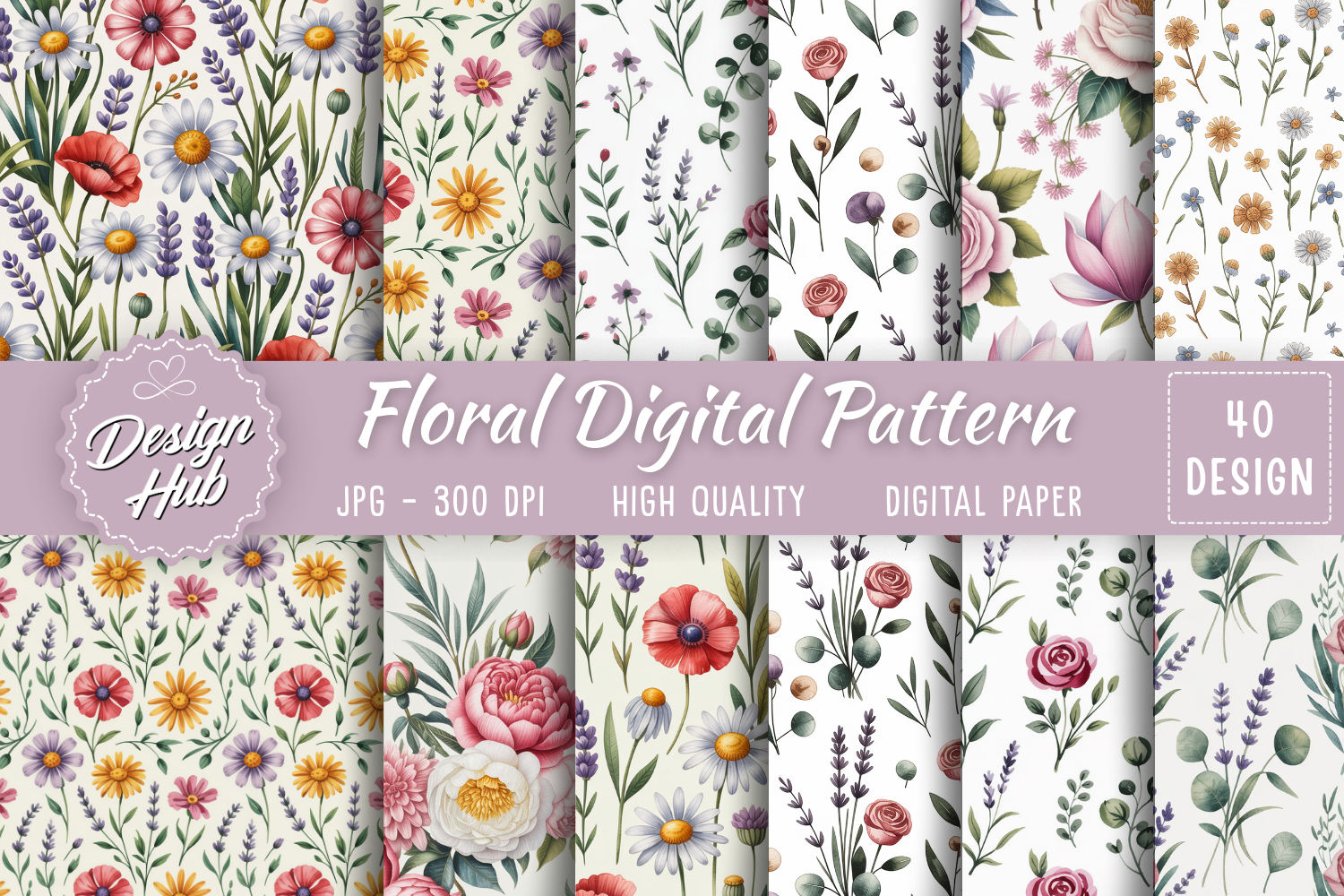 Floral Seamless Pattern Pack Graphic by Design Hub · Creative Fabrica
