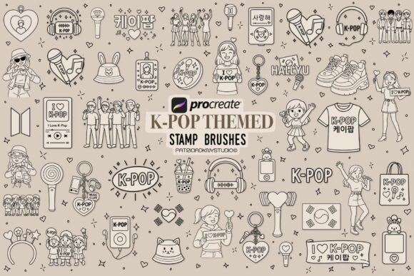 K-pop Themed Procreate Stamp Brushes Graphic by PdknyStudio · Creative ...