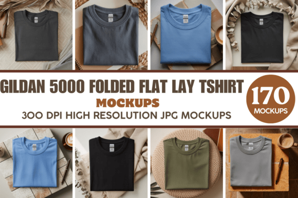 Gildan 5000 Folded T-shirt Mockup Bundle Graphic by POD Mockup SHop ...