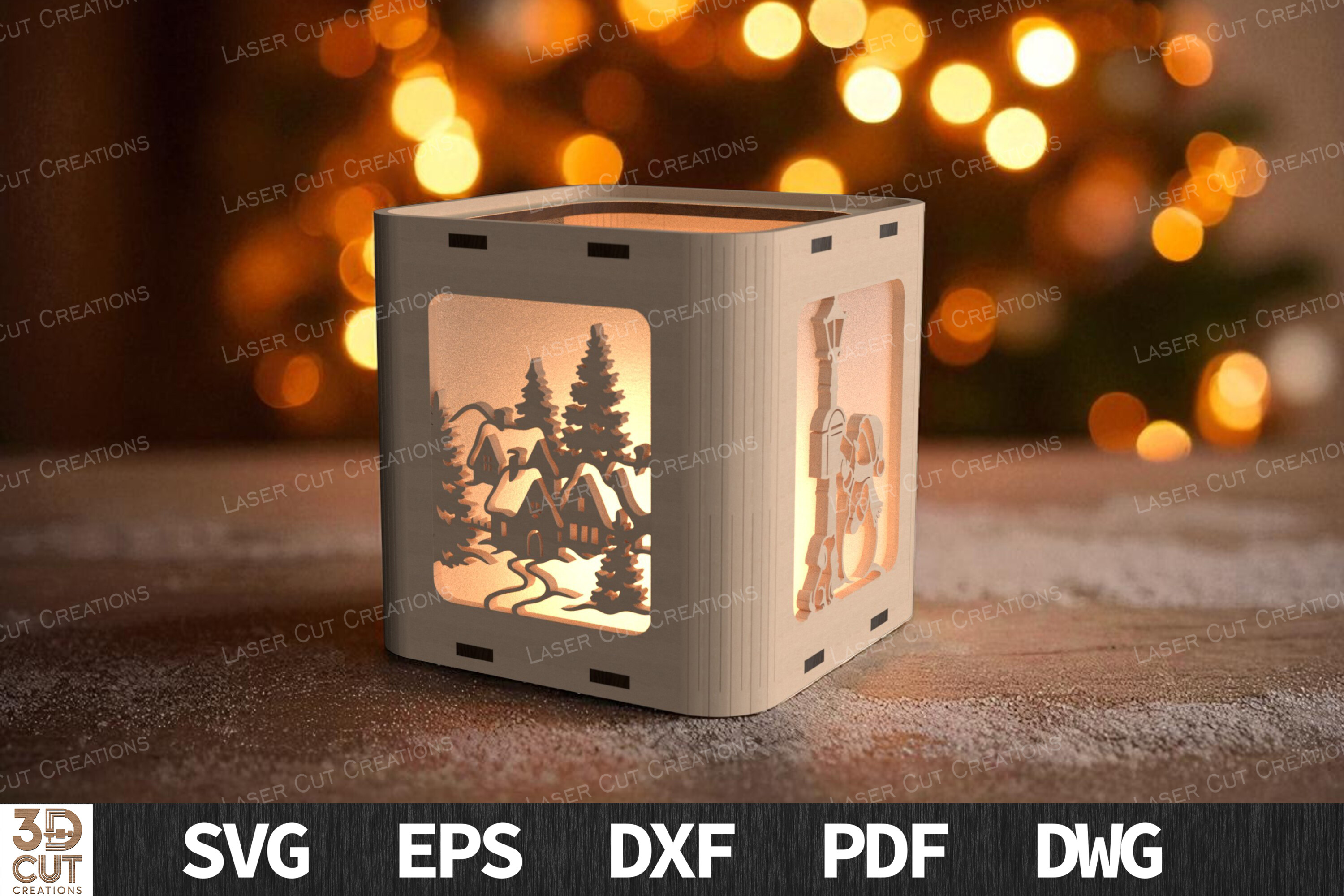 Winter Village Candle Holder SVG · Creative Fabrica