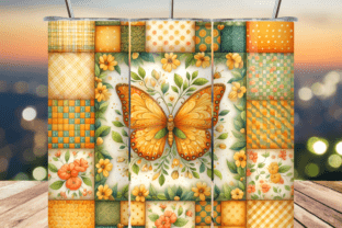 Butterfly and Patchwork Quilt Tumbler Wr Graphic by COZY_OWL · Creative ...