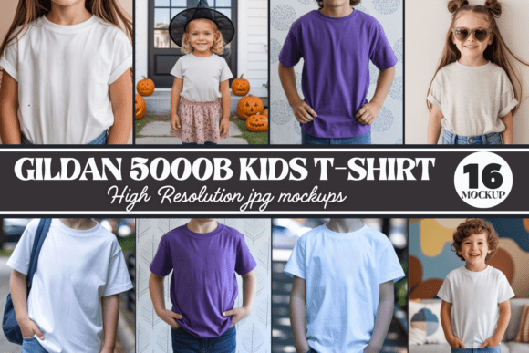 Gildan 5000B Kids T-Shirt Mockup Bundle Graphic by Real POD Mockups ...