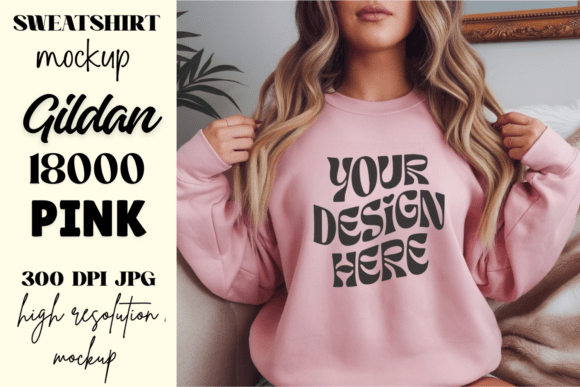 Gildan 18000 Pink Sweatshirt Mockup 1 Graphic by Styled Stock Mock ...