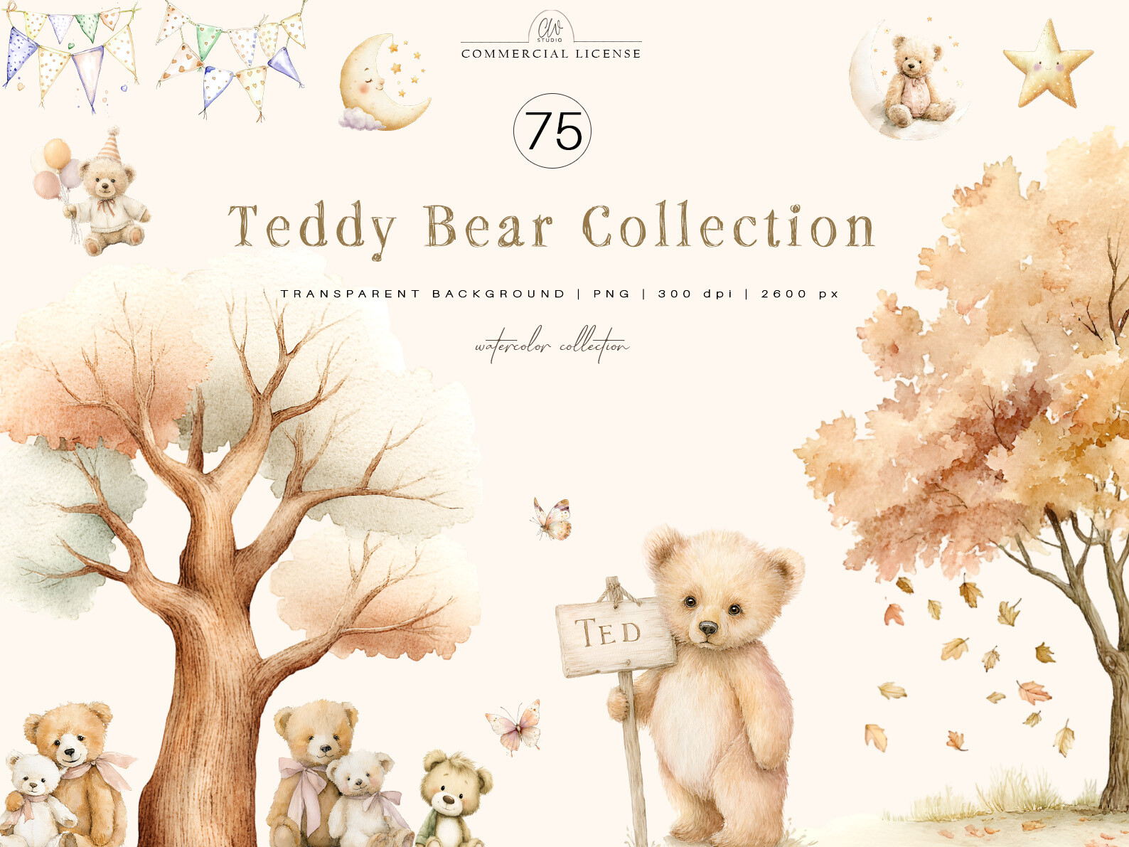 Teddy Bear Clipart Set Graphic by Cozy Watercolor Studio · Creative Fabrica