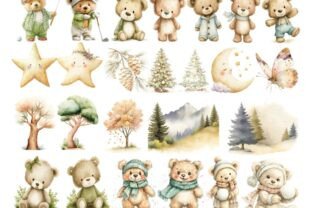 Teddy Bear Clipart Set Graphic by Cozy Watercolor Studio · Creative Fabrica