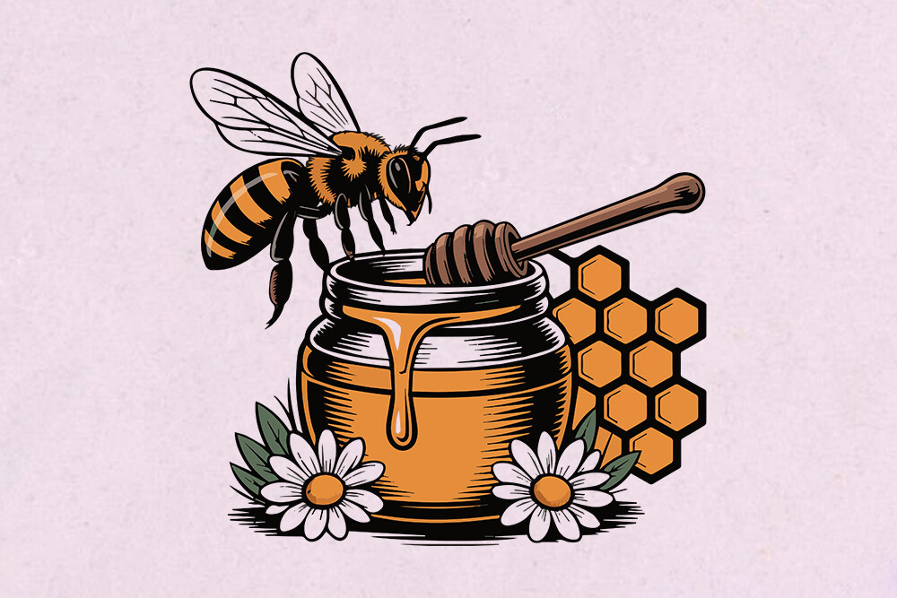 Bee and Honey Jar SVG.Honeycomb Floral Graphic by Embroidery Art ...
