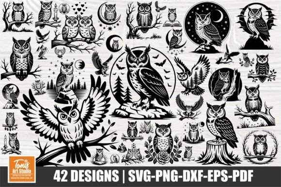 Owl SVG Bundle, Laser Cut Owls, PNG, DXF Graphic by TonisArtStudio ...