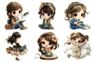 Watercolor Retro Girl Clipart Graphic by Daily.Designs · Creative Fabrica