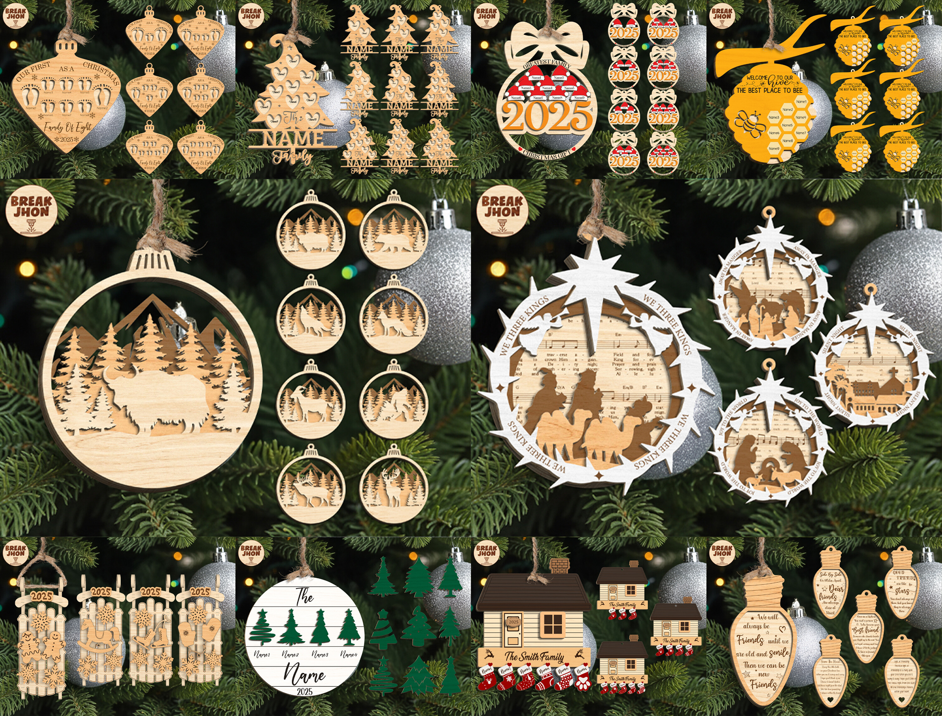 Laser Cut Ornament Set for Glowforge · Creative Fabrica