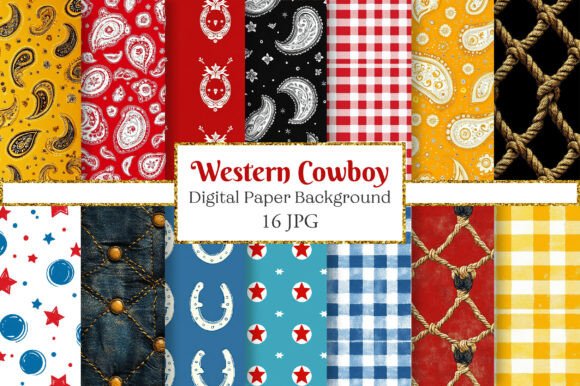 6 Western Cowboy Digital Paper Designs & Graphics