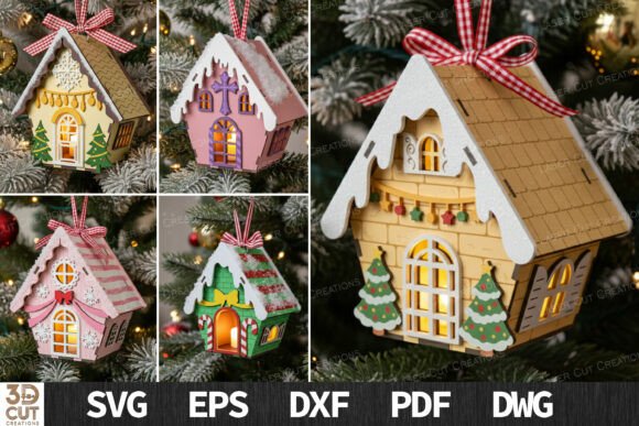3D Christmas House Ornament Bundle · Creative Fabrica