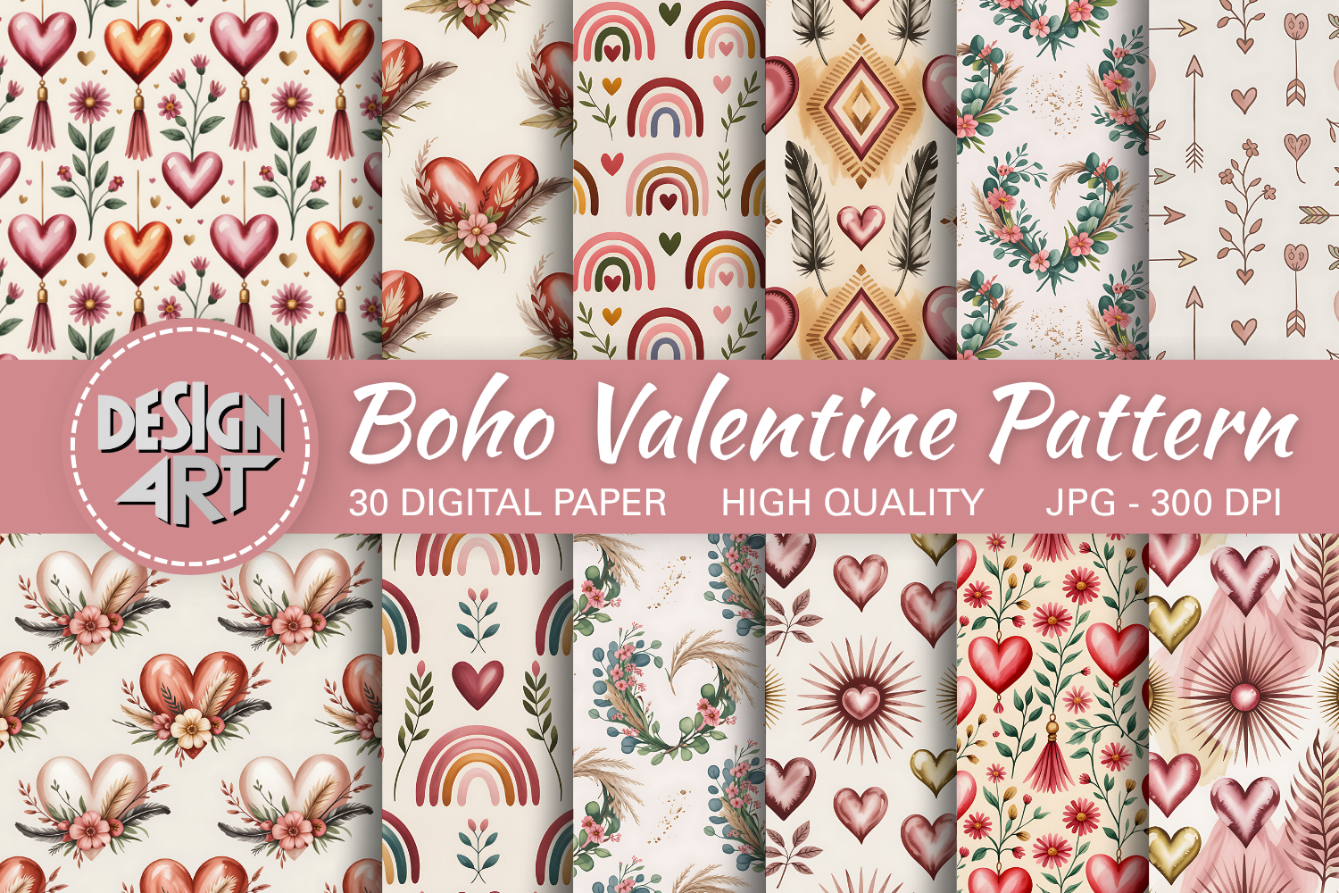 Boho Valentine Pattern Graphic by Design Art · Creative Fabrica