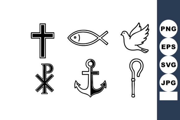 Christian Symbols Cross Fish Dove Anchor Graphic by DesignVectx ...
