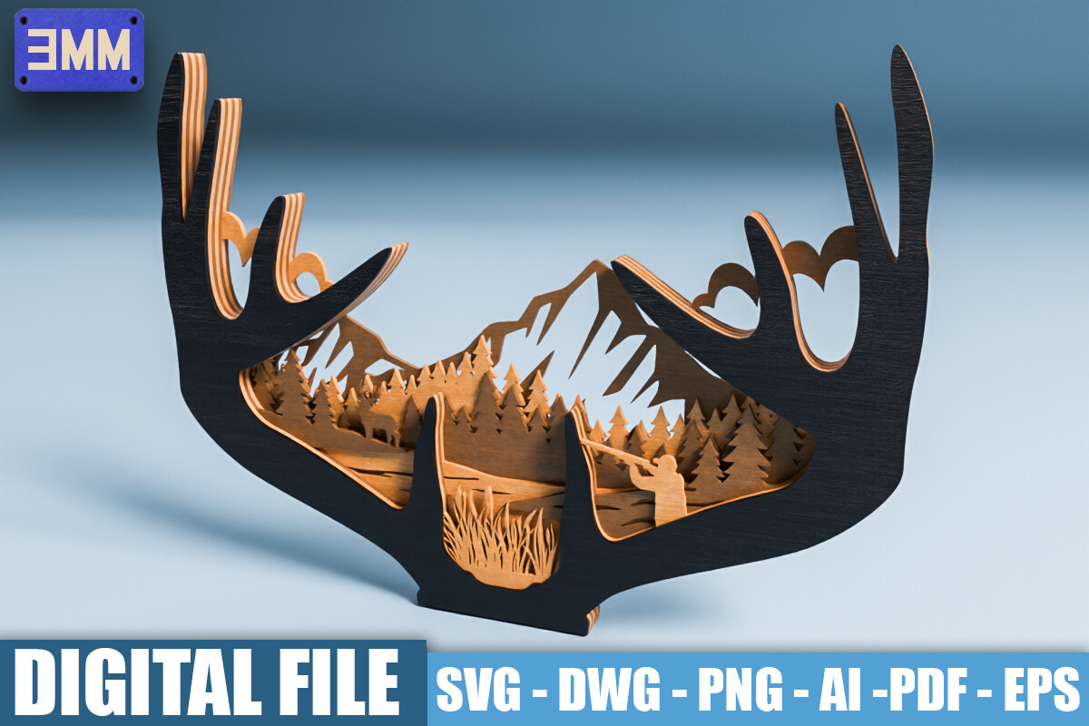 3D Hunting Antlers Laser Cut File · Creative Fabrica