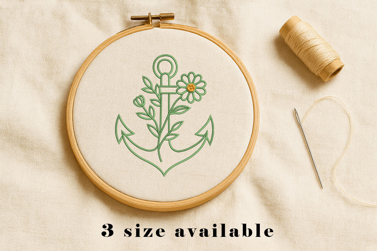 Floral Anchor Embroidery Design · Creative Fabrica
