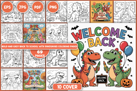 Back to School Dinosaurs Coloring Pages Graphic by KDP STORE · Creative ...