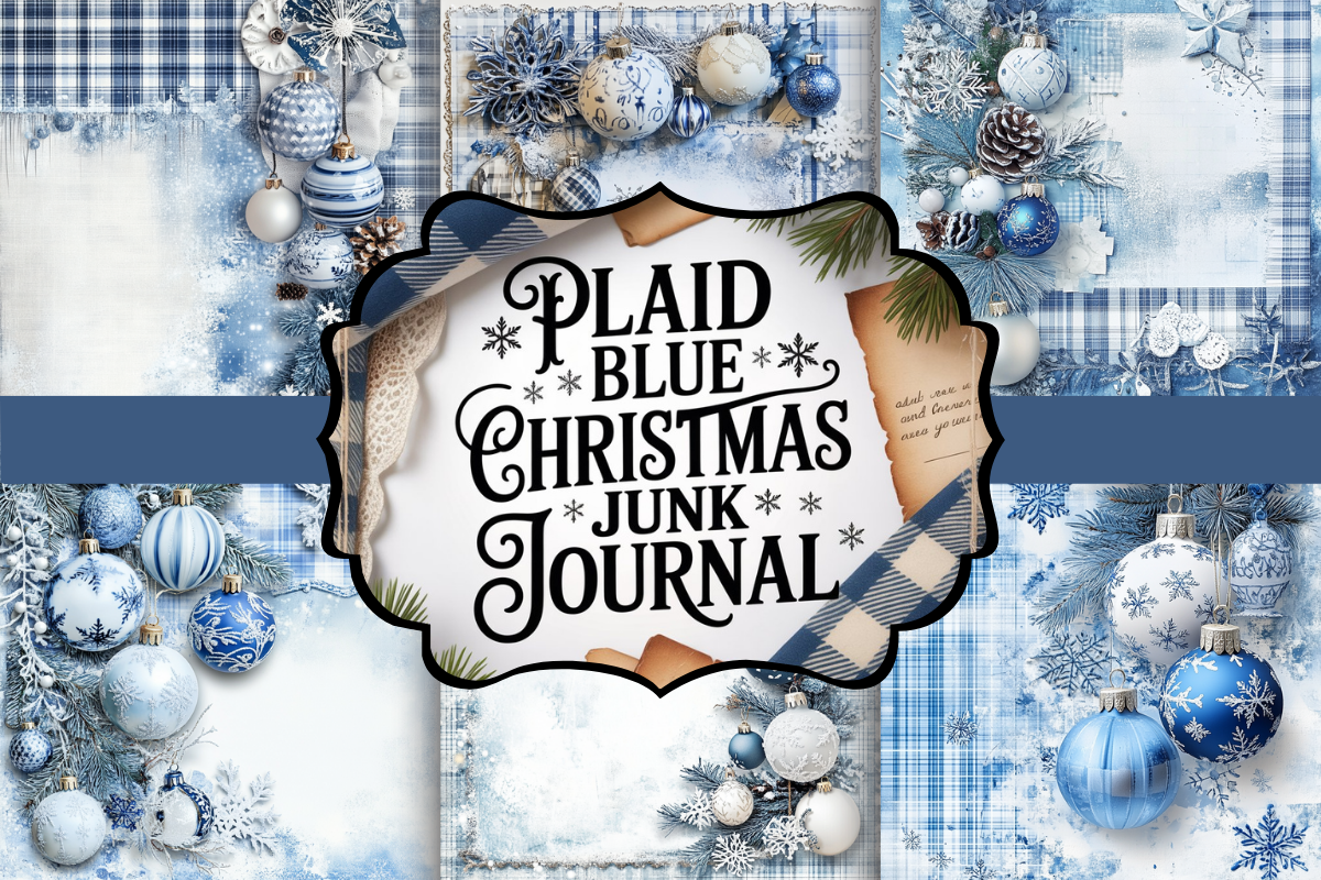 Plaid Blue Christmas Junk Journal Graphic by Pro Designer Team ...