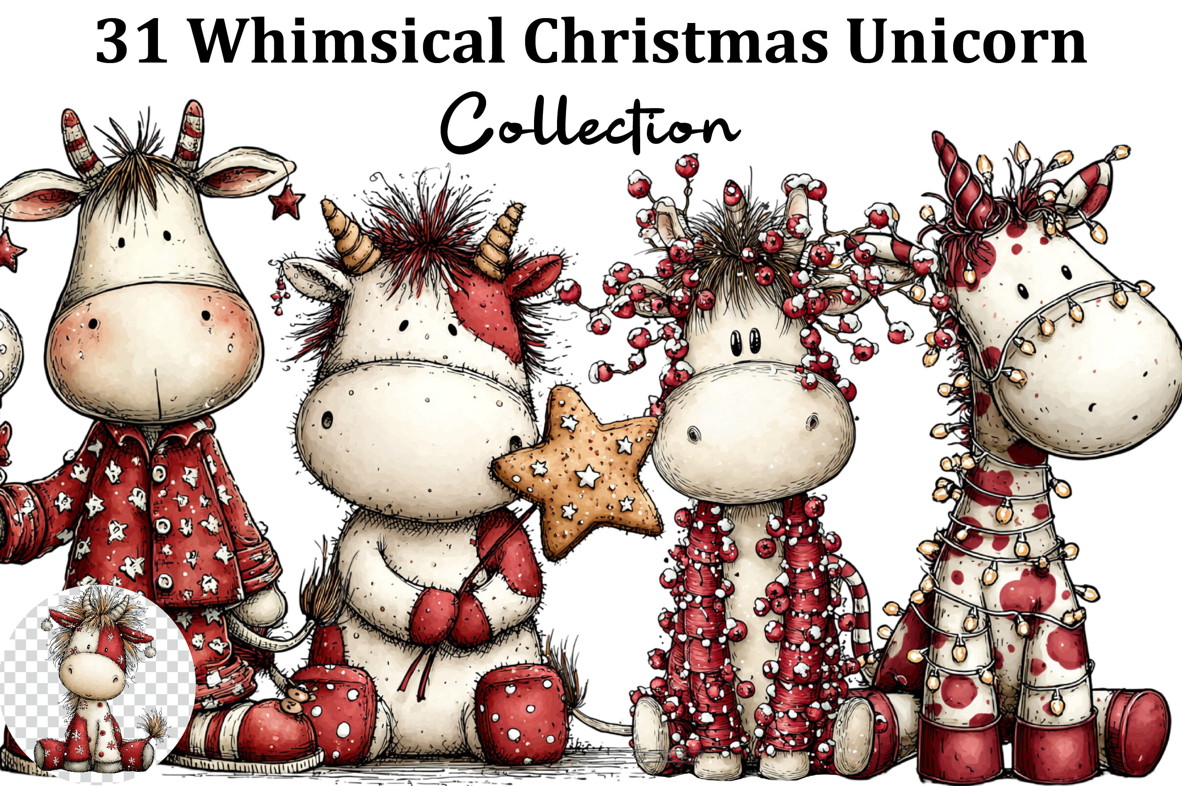 Whimsical Christmas Unicorn Clipart Graphic by daily.arts · Creative ...