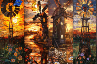 Stained Glass Windmill Set Graphic by Velvet.Sparrow · Creative Fabrica