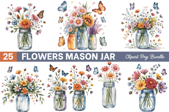 Watercolor Flowers Mason Jar Clipart PNG Graphic by Graphics Expert ...