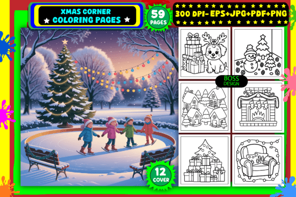 🎄 Xmas Corner Coloring Pages for Kids Afbeelding door BOSS DESIGN ...