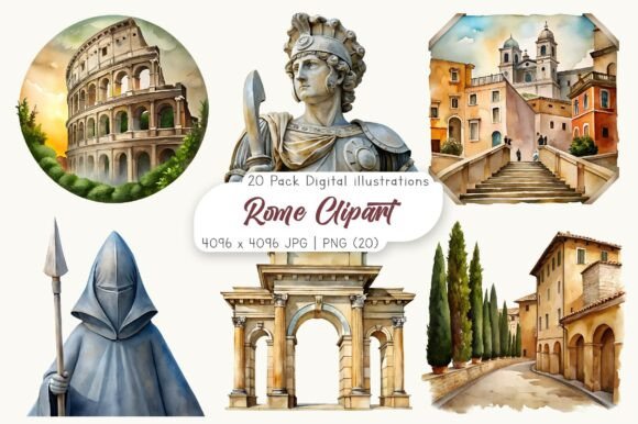 Watercolor Rome Clipart Bundle Graphic by Design Point · Creative Fabrica