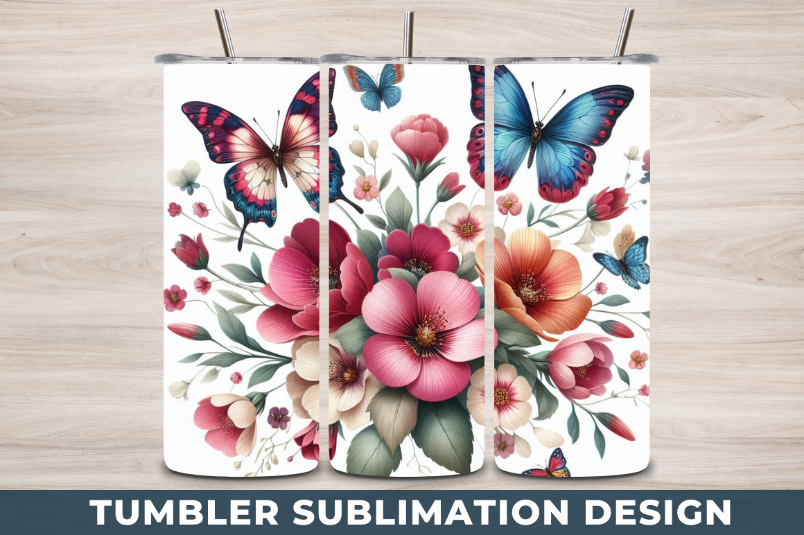 Butterfly Flowers Sublimation Tumbler Graphic by CraftLab Digital ...