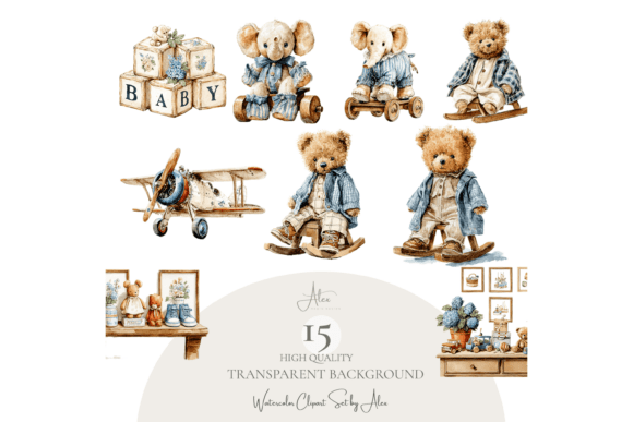 Vintage Teddy Bears Clipart Set Graphic by patipaintsco · Creative Fabrica