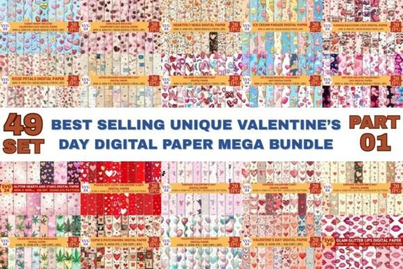 Valentine's Day Digital Paper Mega Bundle Bundle · Creative Fabrica