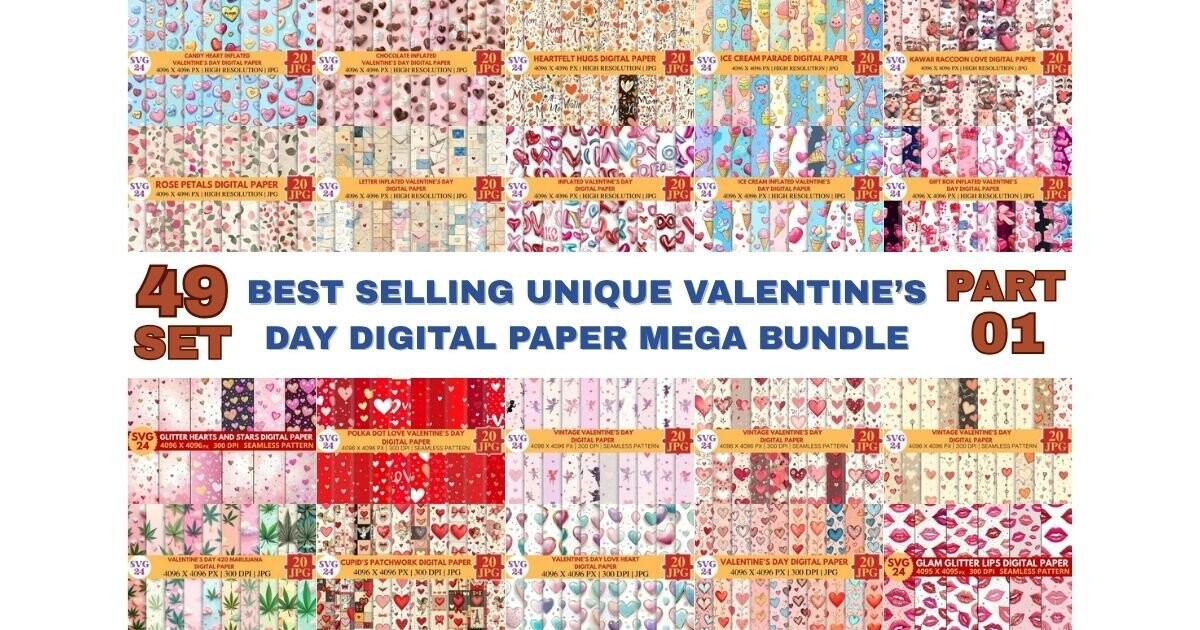 Valentine's Day Digital Paper Mega Bundle Bundle · Creative Fabrica