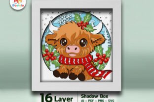 Highland Cow Christmas Shadow Box SVG · Creative Fabrica