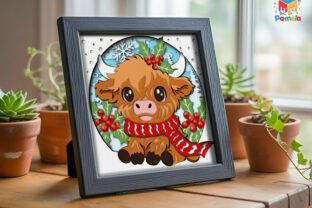 Highland Cow Christmas Shadow Box SVG · Creative Fabrica