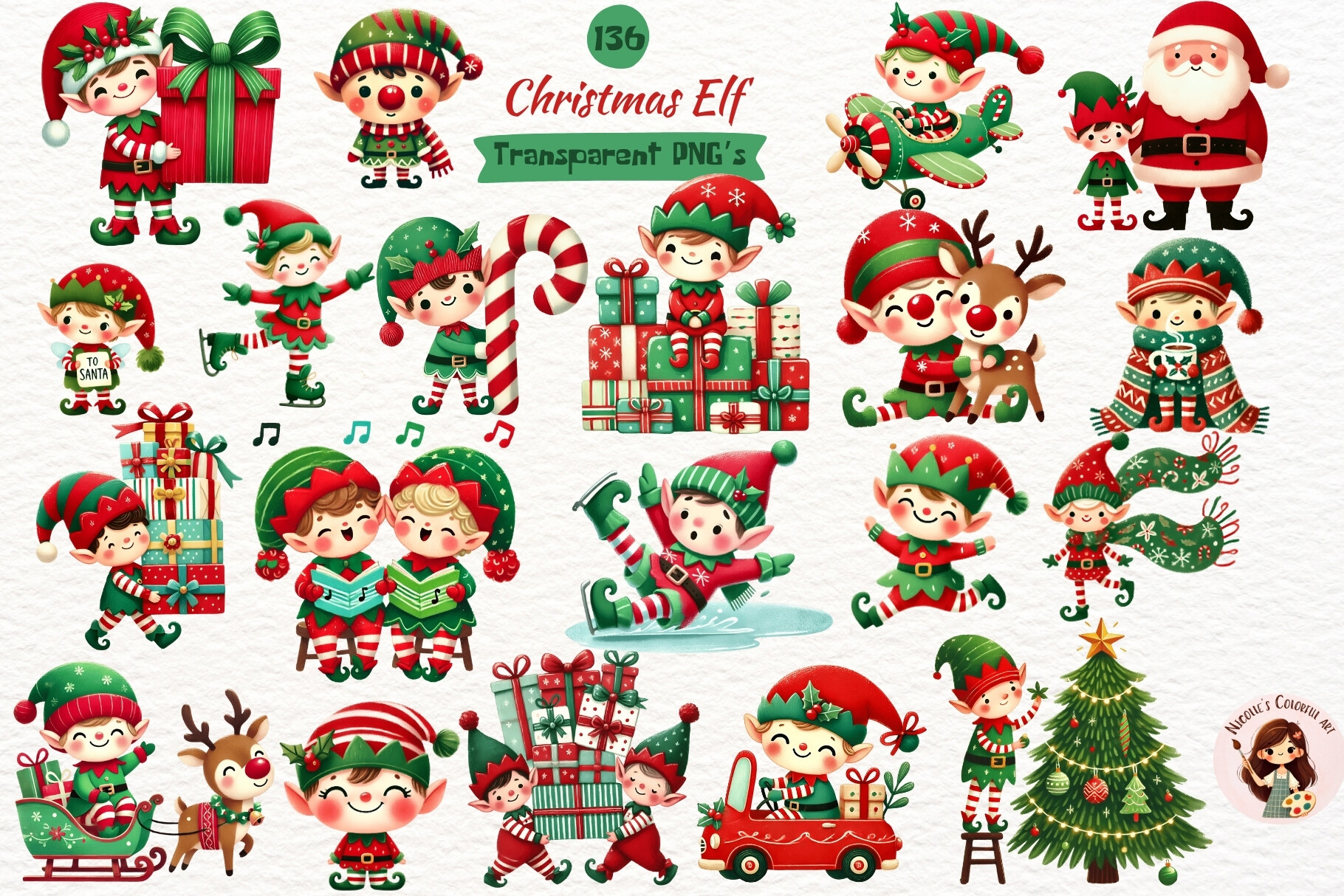 Cute Christmas Elves Clipart Bundle Graphic by Nicolle's Colorful Art ...