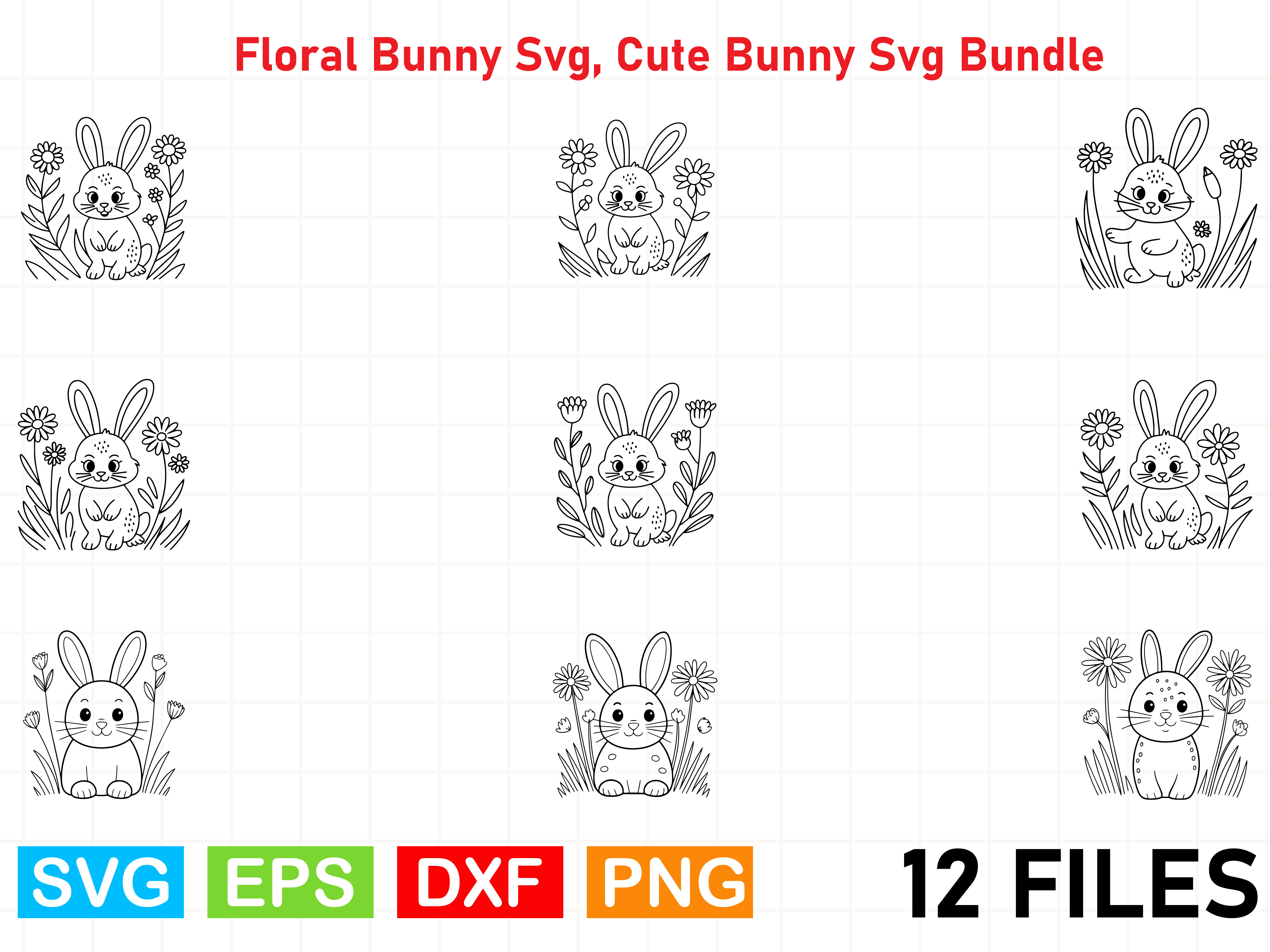 Floral Bunny Svg, Cute Bunny Svg Bundle Graphic by Creativity Designer ...