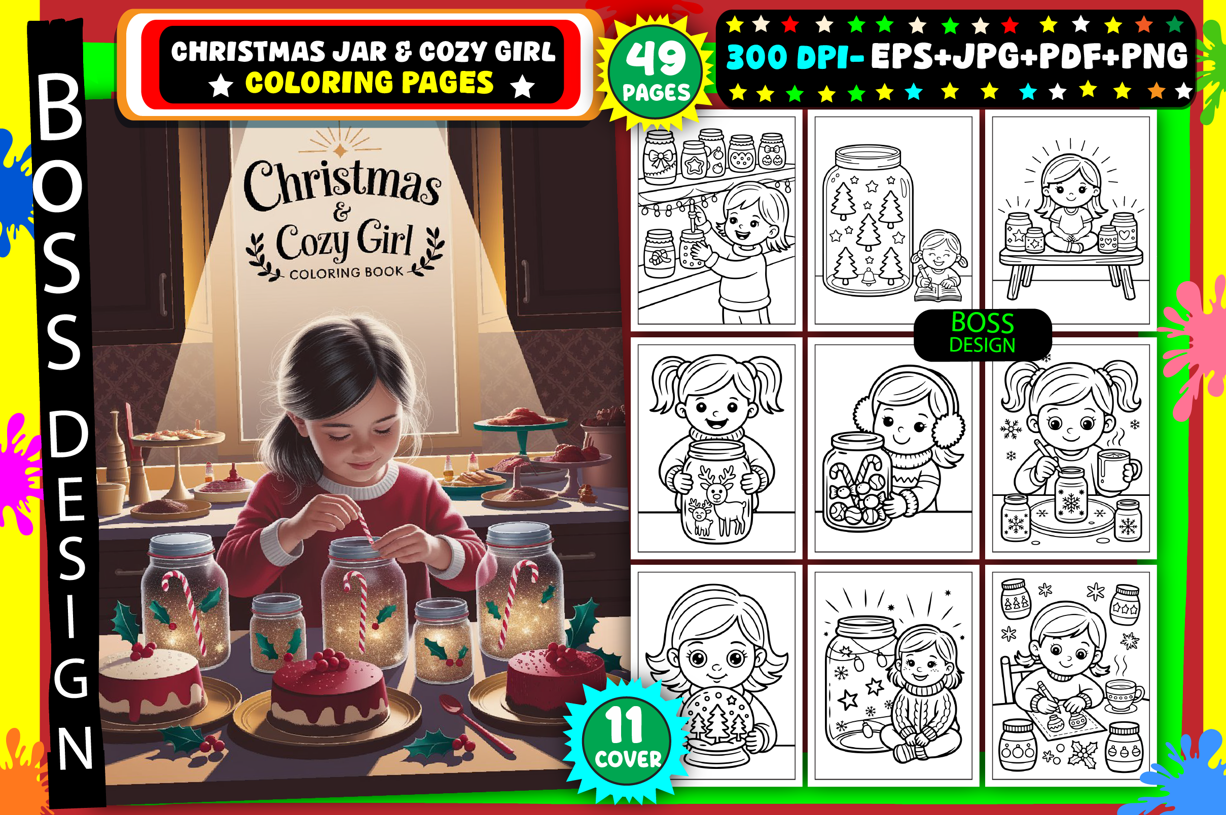 🎄 Christmas Jar & Cozy Girl Coloring Afbeelding door BOSS DESIGN ...