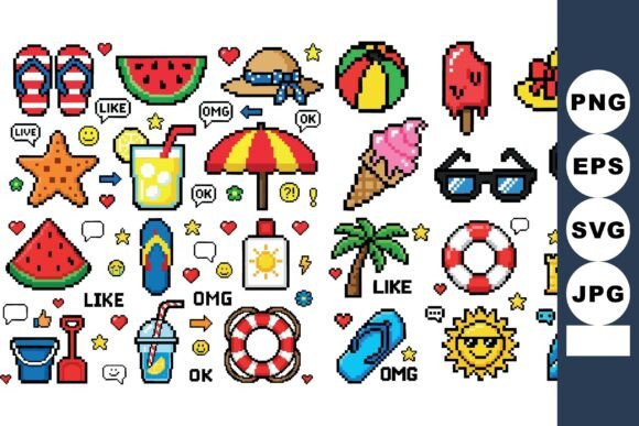 Colorful Pixel Art Summer Icons Graphic by DesignVectx · Creative Fabrica