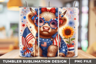 Sunflower Patriotic Highland Cow Tumbler Graphic by CraftLab Digital ...