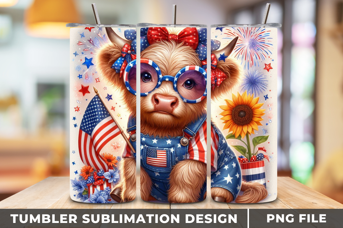 Sunflower Patriotic Highland Cow Tumbler Graphic by CraftLab Digital ...