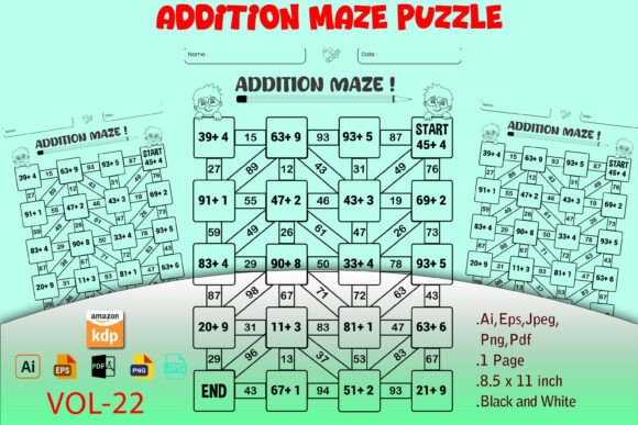Printable Pdf Addition Maze Worksheet Graphic by Self Graphics House ...