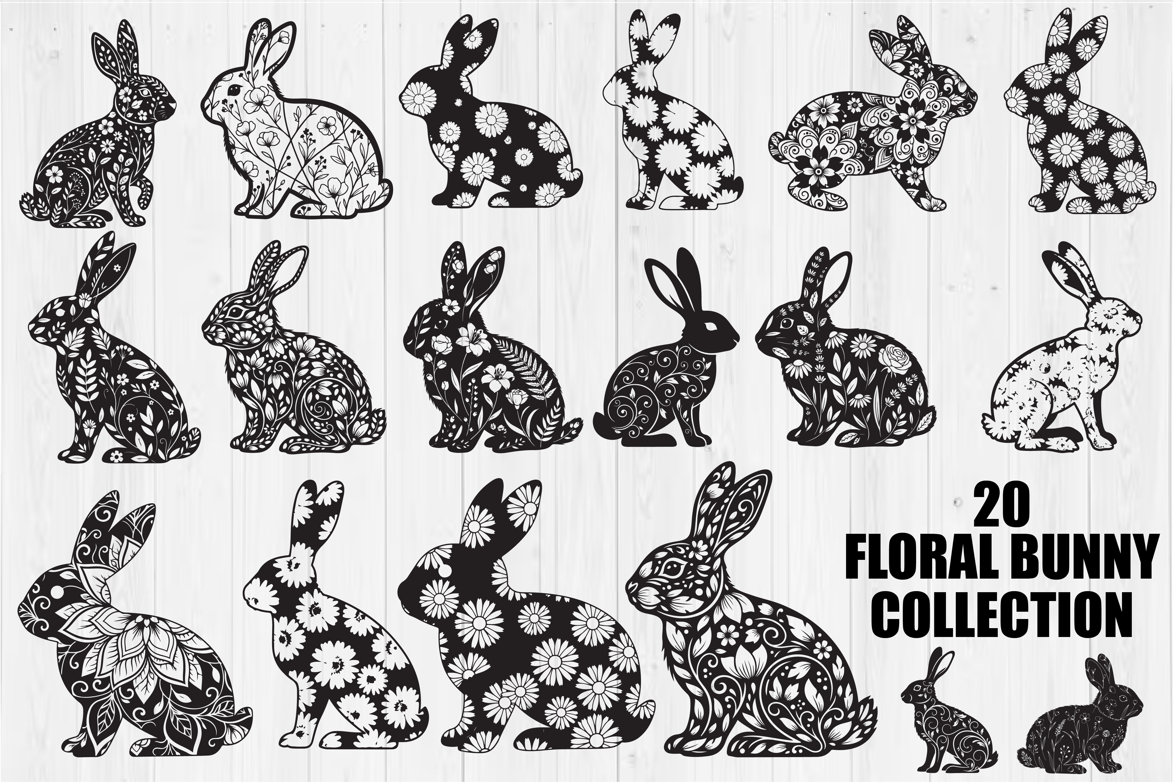 Floral Bunny SVG Bundle Graphic by Robin_Store · Creative Fabrica