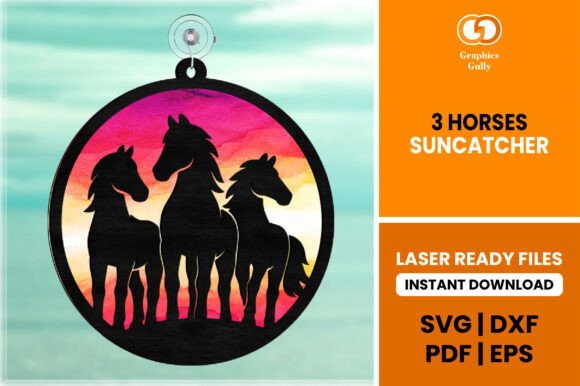 Three Horses Suncatcher SVG · Creative Fabrica