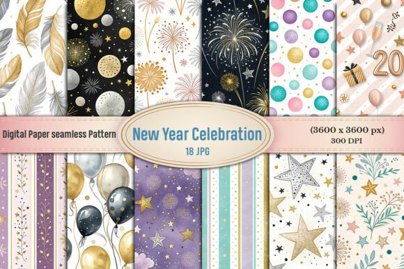 New Year Celebration Digital Paper Bundl Graphic by Craftiqe-shop ...