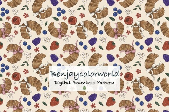Croissant Seamless Pattern Graphic by benjaycolorworld · Creative Fabrica