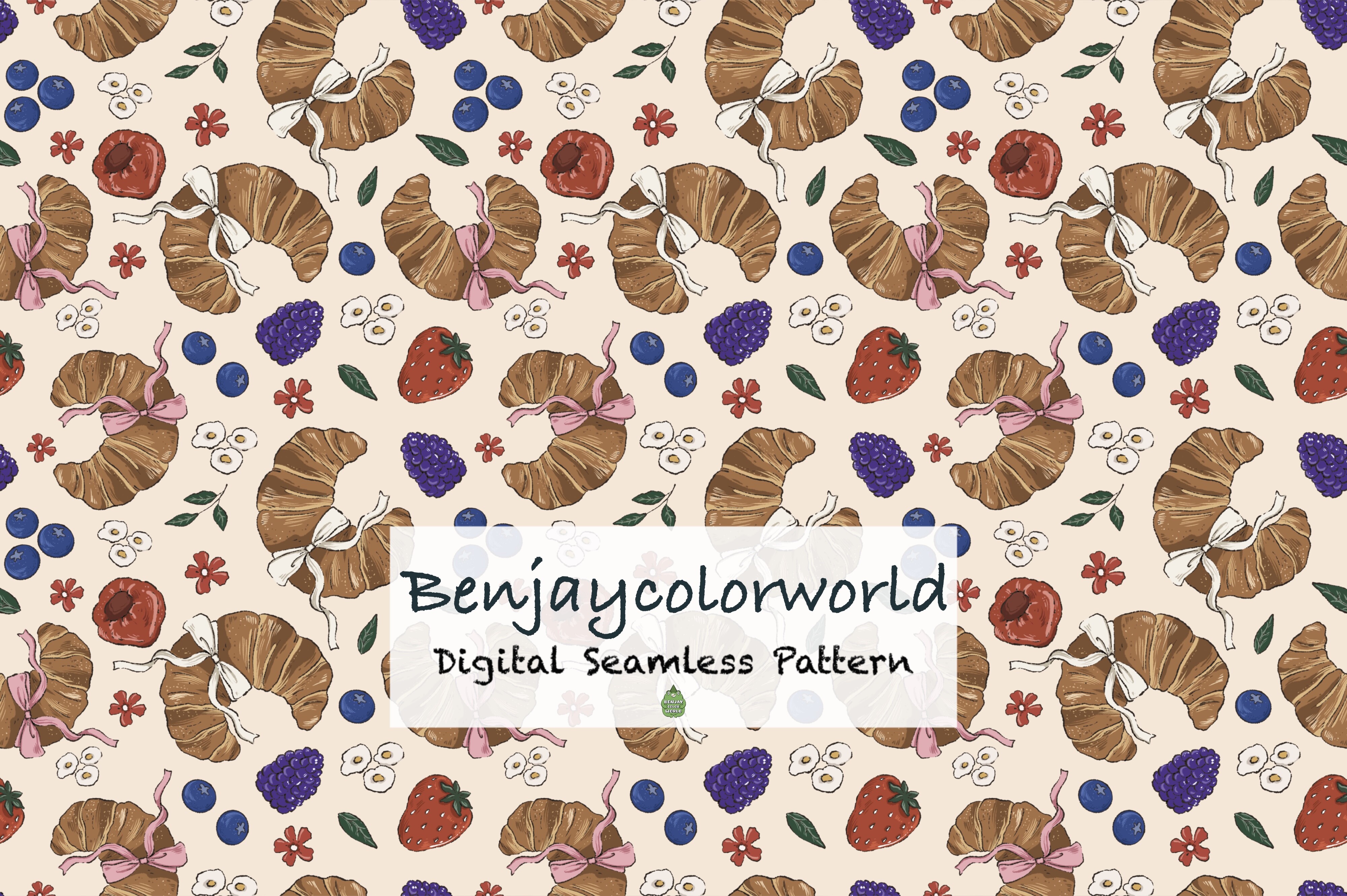Croissant Seamless Pattern Graphic by benjaycolorworld · Creative Fabrica